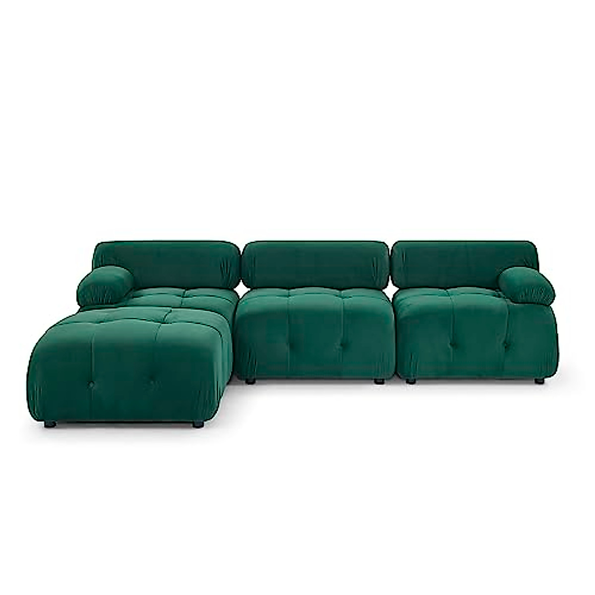 ERYE DIY Combination w/3 Single Seats and Movable Ottoman, Modern Convertible Modular Sofa & Couch Cloud Deep Seater Sofá, 93", Green Velvet Button Tufted