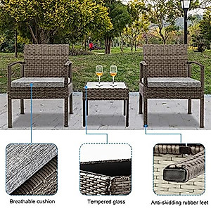 JYDQM in Stock 3 Piece Patio Furniture Set Wicker Rattan Outdoor Patio Conversation Set 2 Cushioned Chairs & End Table
