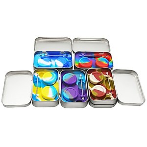 vitakiwi Portable 5ml Wax Silicone Containers Jars Non-stick with Stainless Steel Spoon and Tin Carrying Box, Multi-color (Set of 5)