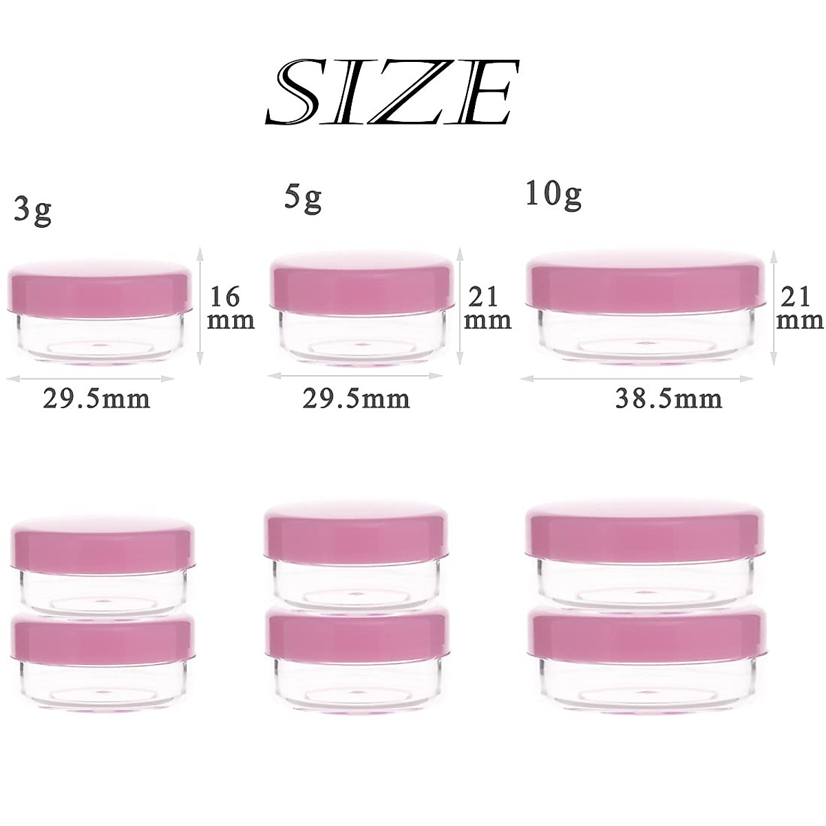 ZEJIA 5 Gram Sample Containers with Lids, Mini Makeup Containers, Empty Plastic Travel Cosmetic Containers with Labels(50 Count, Pink Lid)