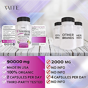 Glutathione Whitening Pills - Dark Spots & Acne Scar Remover - 90000mg - Made in USA - Vegan Skin Bleaching Pills with Anti-Aging & Antioxidant Effect - 120 Capsules