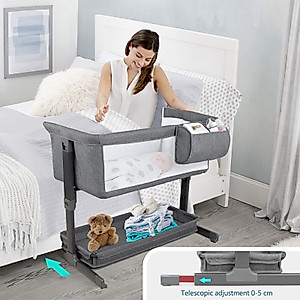 SURPCOS Baby Bassinet, Bedside Bassinet for Baby, Baby Cradle with Storage Basket, Adjustable Bedside Crib, Bedside Sleeper with Comfortable Mattress Grey