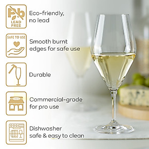 White Wine Glasses Set of 6, 16 oz, Modern Elegant, True Czech Lead-free Durable Crystal Wine Glass