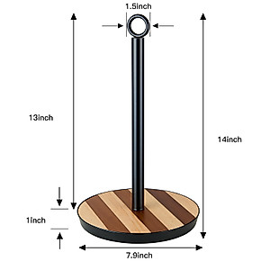 Paper Towel Holder, Paper Towel Holder Countertop with Heavy Weighted Multi-Color Wood Base for Standard or Jumbo-Sized Roll, Easy One-Handed Tear Standing Paper Towel Holders, Black