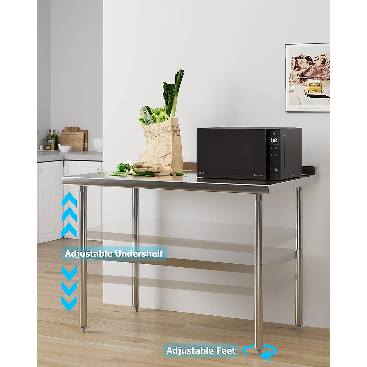 RIEDHOFF Stainless Steel Work Table 48" x 24" with Undershelf & Backsplash, [NSF Certified][Heavy Duty] Commercial Kitchen Prep Table for Home, Restaurant, Hotel, Silver