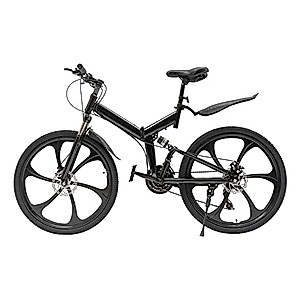 MANULOOT 26" Mountain Bike 21 Speed Folding Bikes for Adults, MTB Disc Brake Carbon Steel Mountain Bike, Height Adjustable Folding City Bicycle, Mountain Bike for Men & Women | US Stock