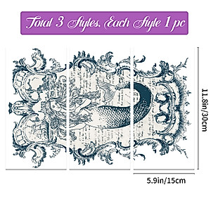 GLOBLELAND 3 Sheets Mermaid Transfer Stickers 6x12inch Sea Wave Rub on Decor Transfers Sticker Decals for Furniture Cabinet Wood Door DIY Craft