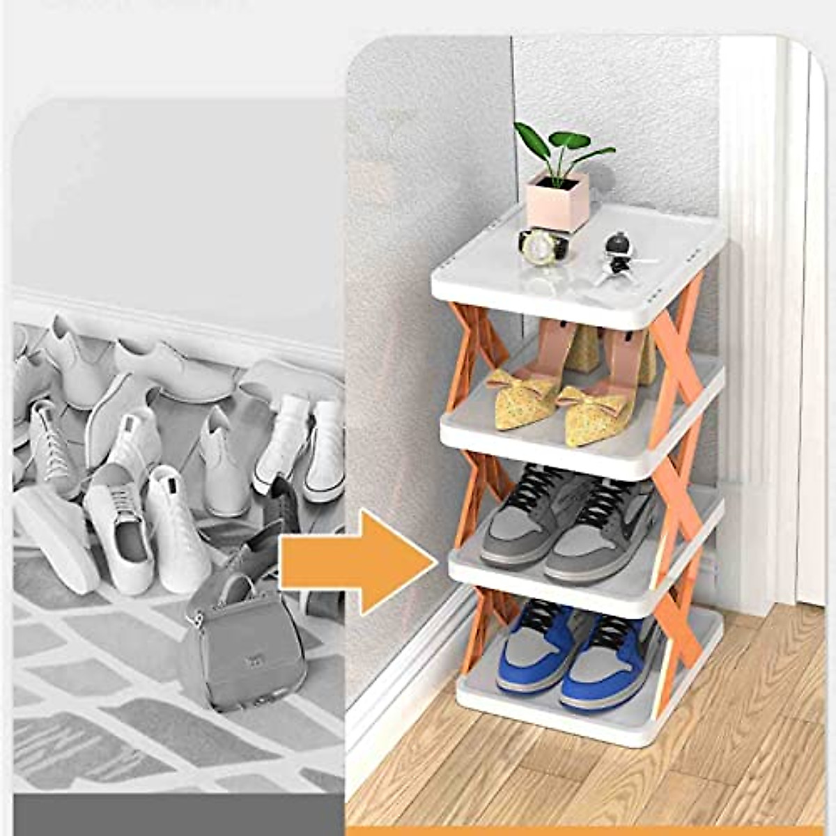 XUELF Vertical Shoe Tower, Narrow Corner Shoe Rack, Space Saving Shoe Rack, DIY Free Standing Shoes Storage Organizer, for Small Entryway, Closet, Hallway, Easy Assembly