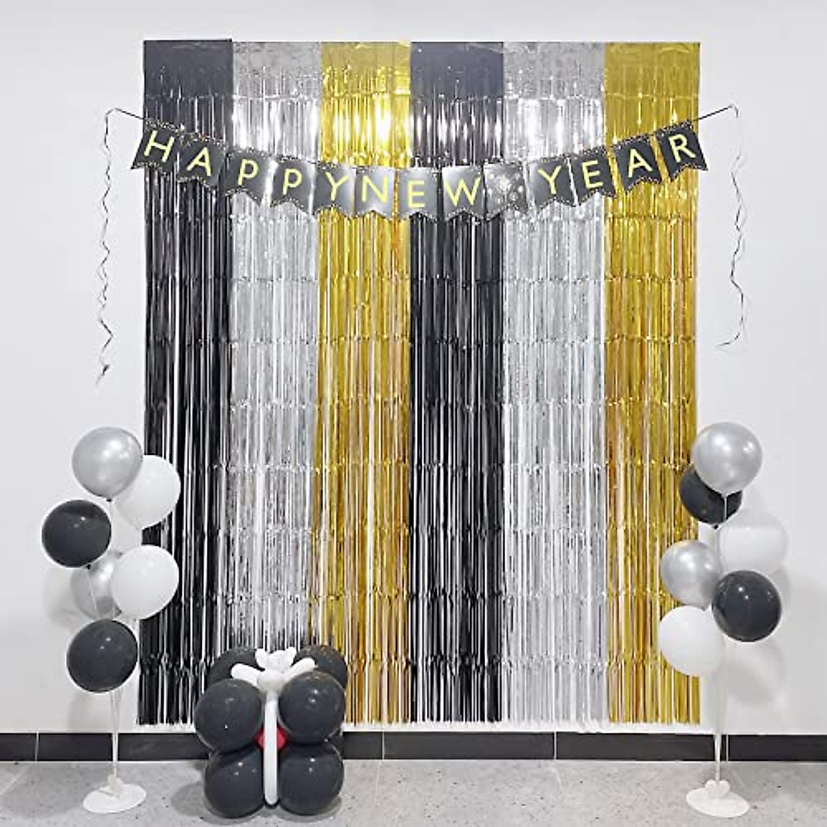 Silver Backdrop Curtains for Parties, Melsan 3.2 x 8 ft Foil Fringe Curtains Backdrop for Birthday,Engagement,New Year Eve, Disco Party Backdrop Decorations, Pack of 2
