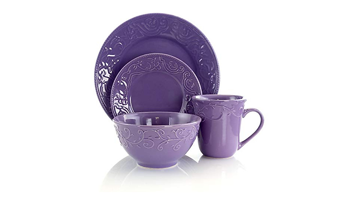Elama 16-Piece Elegant Round Dinnerware Set in Lilac