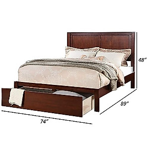 Benjara Kali Platform California King Panel Bed, Storage Drawer, Cherry Brown Wood