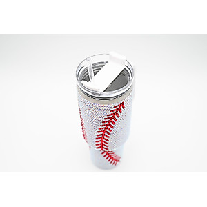 SEM LIFE 40 Oz Rhinestone Bling Tumbler Cup with Handle and Straw (BASEBALL), Stainless Steel and Double Wall Insulated