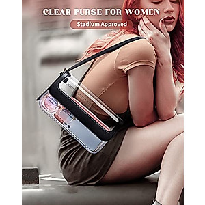Vorspack Clear Bag Stadium Approved - Cute Clear Purse for Women PVC Clear Stadium Bag for Work Concerts Sports Festivals - Black