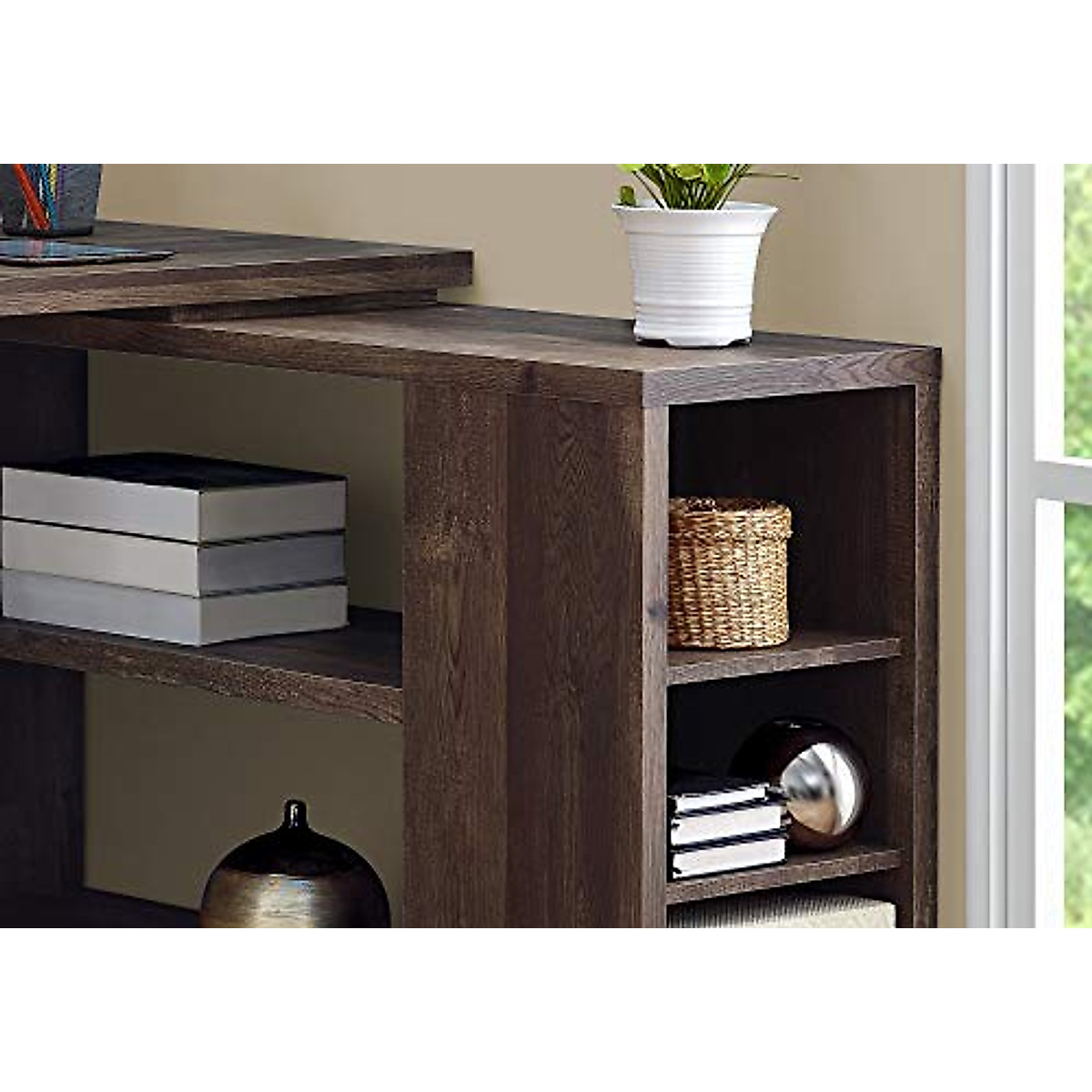 Monarch Specialties Computer Desk L-Shaped Corner Desk with Storage - Left or Right Facing - 60" L (Brown Reclaimed Wood Look) & I 7400 Filing Cabinet, 18.25" L x 17.75" W x 25.25" H, Brown