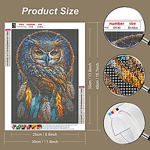 Stalente Diamond Painting Kits for Adults, Owl 5D DIY Diamond Art Kits for Beginners Round Full Drill Diamond Painting for Home Wall Decoration Gift 12×16inch, Dreamcatcher