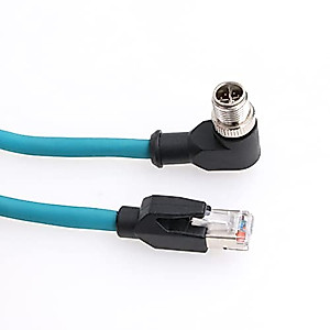 Eonvic Ethernet Shielded Cable M12 X-Type 8 Position to RJ45 Cat 7e Waterproof Industrial Network High Flex Cable for Cognex (15M, Right Angle X-Code Blue)