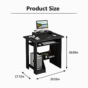 ALISENED Home Office Computer Desk with Monitor Stand Keyboard Tray, 29.5 Inch Study Writing Desk Small PC Laptop Table with Storage Shelves, Modern Workstation for Small Spaces Save Space