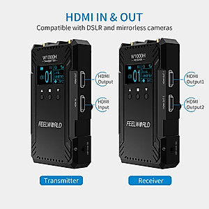 FEELWORLD W1000H Wireless HDMI Video Transmission System Include Transmitter Receiver 1000FT Transmission Range 0.08S Low Latency Full Duplex Intercom Live Streaming