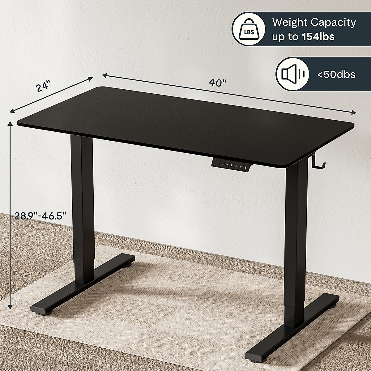 FLEXISPOT EN1 Whole-Piece Standing Desk 40 x 24 Inches Height Adjustable Small Desk Electric Sit Stand Desk Home Office Table Standing Desk (Black Frame + 40 in Black Top)