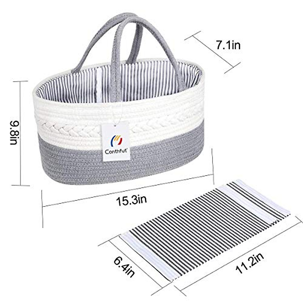 Conthfut Baby Diaper Caddy Organizer 100% Cotton Rope Nursery Storage Bin for Boys and Girls Large Tote Bag & Car Organizer with Removable Inserts Baby Shower Basket