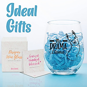 Onebttl Llama Gifts for Women, No Drama Llama Wine Glass, Alpaca Gifts, 17oz Wine Glass