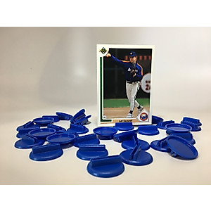 Baseball Card Stand Holder for Trading Cards, Place Cards, Business Cards, Football Cards, Basketball Cards, Hockey Cards, and Board Game Cards: Display 30 Cards with Blue Round Card Stands