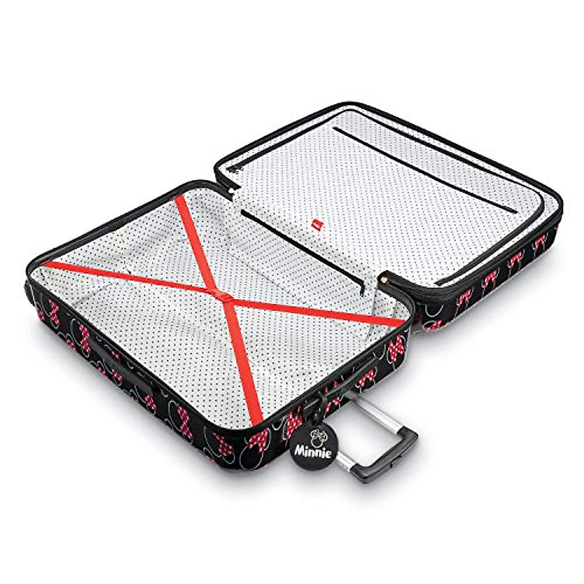 American Tourister Disney Hardside Luggage with Spinner Wheels, Black,White,Red/Minnie Mouse Head Bow, Carry-On 21-Inch