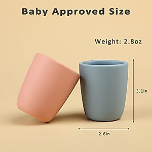 AULEGE Silicone Toddler Cup, 2 Pack BPA Free Silicone Drinking Training Cup for 6 Months+ Babies, 4 fl. oz Tiny Open Cup for Infants (Sage, Ether)