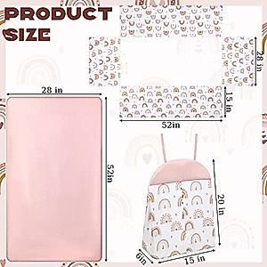 4 Pieces Boho Rainbow Crib Bedding Set, Neutral Rainbow Boho Nursery Bedding Standard Size Soft Baby Bedding Set Including Crib Skirt, Blanket, Crib Sheet and Diaper Stacker for Baby Girls and Boys