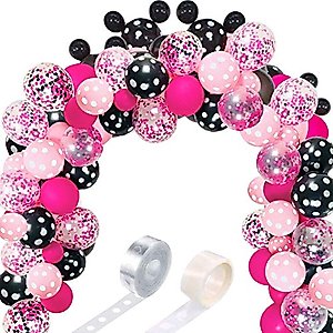 117 Mouse Balloon Garland Arch Kit Black Red White Gold/Rose Red Pink Balloon Garland Arch and Balloon Strip for Mouse Theme Party Baby Shower Birthday Wedding Decoration (Pink Rose Red Mouse Color)