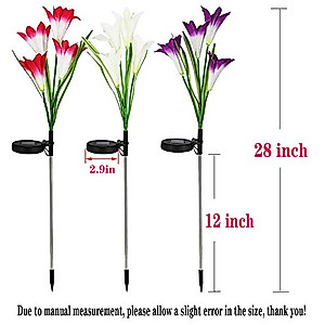 Solar Flower Lights Outdoor Waterproof, BOOTOP 4 Pack Solar Garden Stake Lights with 16 Lily Flowers, Solar Flowers, Solar Lily Flower Lights for Garden Yard Pathway Decoration