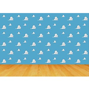 Cartoon Blue Sky and White Clouds Backdrop Wood Floor Backdrop 7x5ft Polyester Kids Birthday Party Boy Baby Shower Photo Background Dessert Table Banner Photo Studio Photography Props YL027
