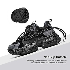 BEAU TODAY Chunky Sneakers for Women,Women Fashion Platform Sneakers,Leather Comfortable Casual Walking Dad Shoes Black US 6.5