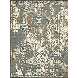 Unique Loom Tuareg Collection Vintage Distressed Traditional Area Rug (9' 0 x 12' 0 Rectangular, Gray/ Beige)