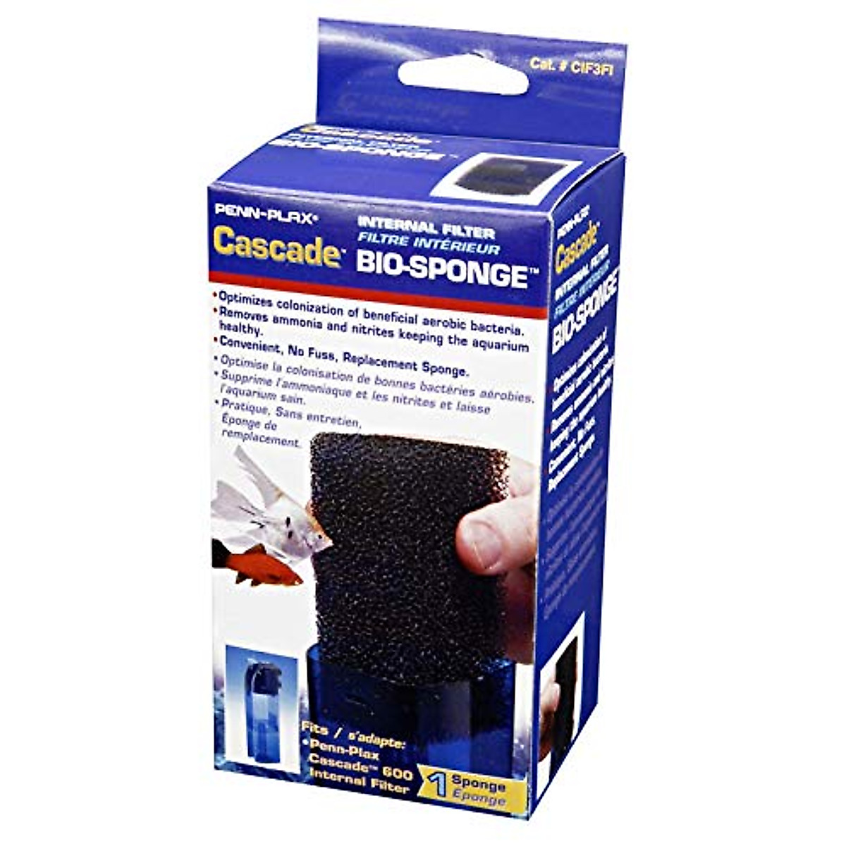 Penn-Plax Cascade 600 Filter Replacement Bio-Sponge (1 Sponge) – Provides Physical and Biological Filtration for Freshwater and Saltwater Aquariums