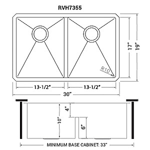 Ruvati 30-inch Low-Divide Undermount Tight Radius 50/50 Double Bowl 16 Gauge Stainless Steel Kitchen Sink - RVH7355