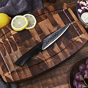 FINDKING 5 Inch Kitchen Utility Knife, Damascus Steel Paring Knife, Sharp Small Fruit Knife for Home Kitchen (Cheetah Series, w/Ebony Wood Handle)