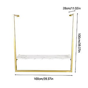 Gold Metal Wall Mounted Clothes Rail Shelf Clothing Store Simple Display Rack Window Ceiling Hanging Garment Racks Ceiling Mount Clothes Storage Hanger for Home Retail Store Use (Gold-U-Shaped+board)