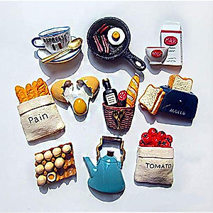 Feadem 10pcs Fridge Magnets Set, 3D Resin Magnet Refrigerator Stickers, Cute Food Shaped Magnets Home Refrigerator Stickers Creative Cute Food Shape Magnetic Bread Milk Bacon Fried Egg Pan