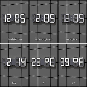 mooas 3D Pure Mini White LED Clock, Multi-Function LED Clock (Calendar, Alarm, Temperature) (8.5" White Table Alarm Clock)