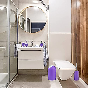 Ejoyous 6Pcs Bathroom Accessories Set Plastic Bath Gift Set Include Cup, Toothbrush Holder, Soap Holder, Hand Sanitizer Bottle, Bins, Toilet Brush, Purple