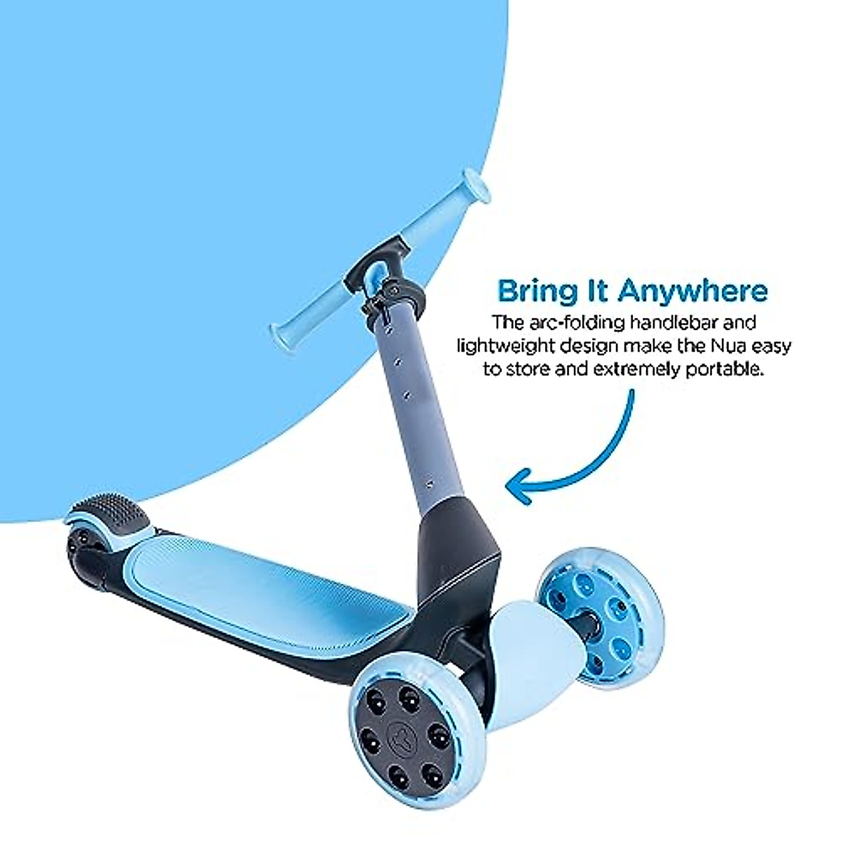 Yvolution Y Glider Nua | Three Wheel Foldable Kick Scooter for Kids with Storage Accessory for Children Ages 3+ Years (Blue)