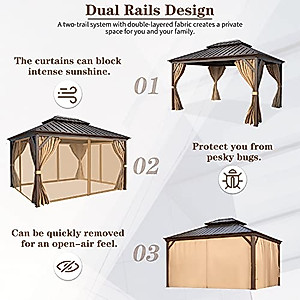Erinnyees 12' X 14' Hardtop Gazebo,Galvanized Steel Double Roof with Mosquito Net and Shaded Curtains for Patio, Deck, Lawns, Backyard