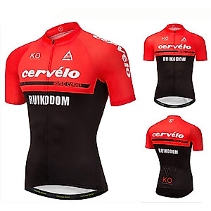 Men Cycling Jersey Team Bike Shirts Short Sleeves and Bib Shorts Set Biking Clothing (Large,B)