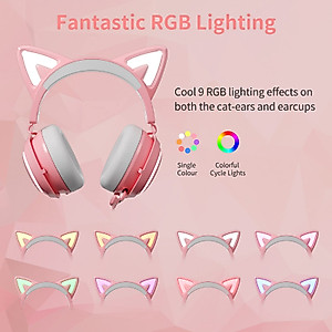 EASARS Cat Ear Headset, Pink Gaming Headset with Retractable Mic, 7.1 Surround Sound, RGB Lighting, Wired Headset for PC, PS4, PS5