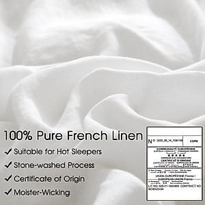 HYPREST Linen Duvet Cover King Size, 3PCS White Washed Flax Linen Bedding Duvet Covers Tuxtured Soft Breathable Cooling Comfy, Moisture-Absorbing & Durable