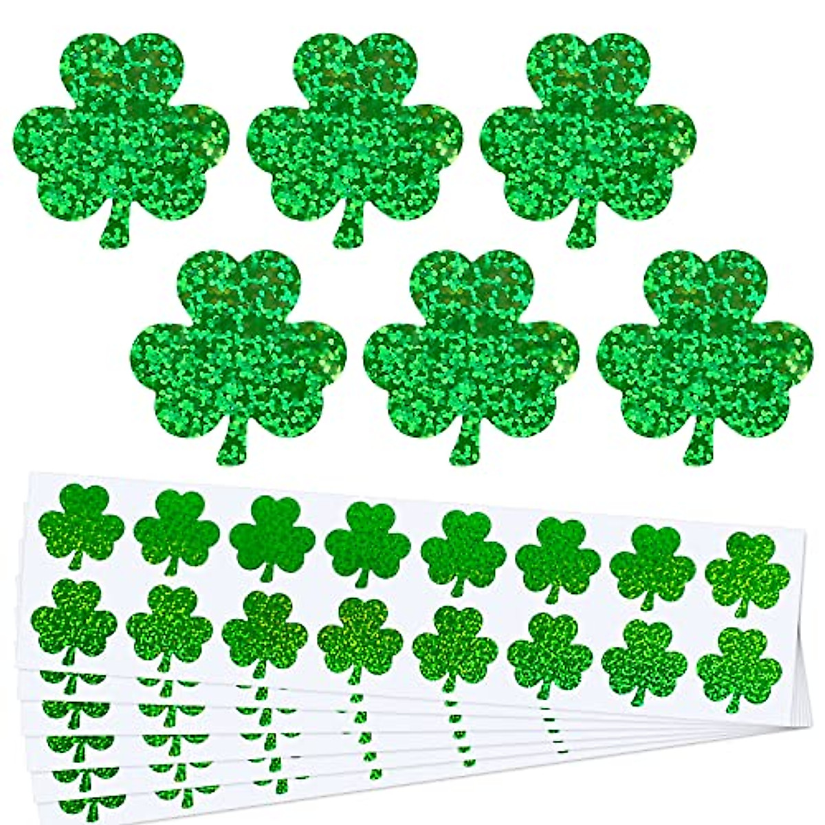 Whaline 800Pcs Shamrock Shape Glitter Stickers St. Patrick's Day Holographic Stickers Lucky Clover Shinny Label Tag Self-Adhesive Stickers for Irish Holiday Party Boxes Cards Seal Envelopes