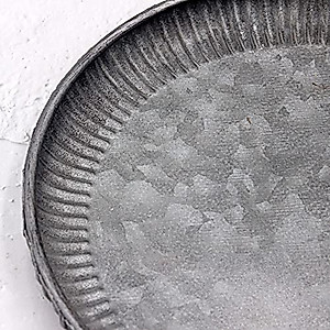 Funerom 9.8 inch Small Round Galvanized Metal Tray Decorative Tray Corrugated Edges