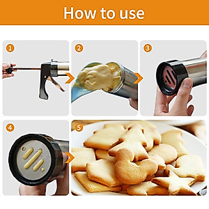 Cookie Press,Stainless Steel Icing Decoration Press Gun Kit with 13 Cookie Mold Discs 8 Piping Nozzles for Home DIY Biscuit Maker and Cake Decorating Tool