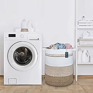 COMSE Extra Large Laundry Basket, Tall Blanket Basket, Laundry Hamper with Handles, 15.7”x 21.7”, Cotton Rope Basket, Woven Laundry Basket, Toy Basket, Clothes Baskets,Woven Basket,Gradient Brown